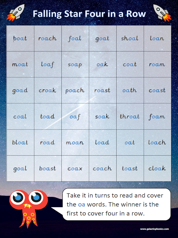 Free 'oa' worksheets and games - Galactic Phonics