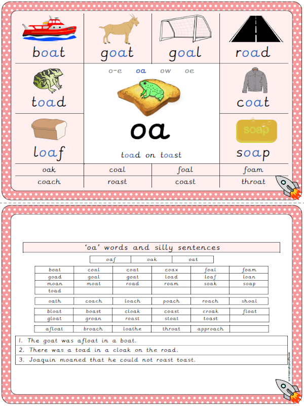 Free 'oa' worksheets and games - Galactic Phonics